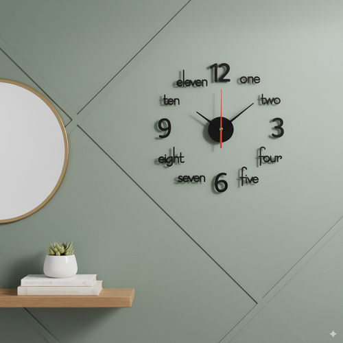 3D DIY Wall Clock With Adhesive Numbers And Hands - Prowaller